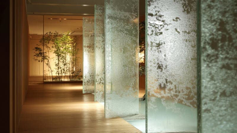 Serene Water-Textured Glass Panels in Modern Interior Stock ...