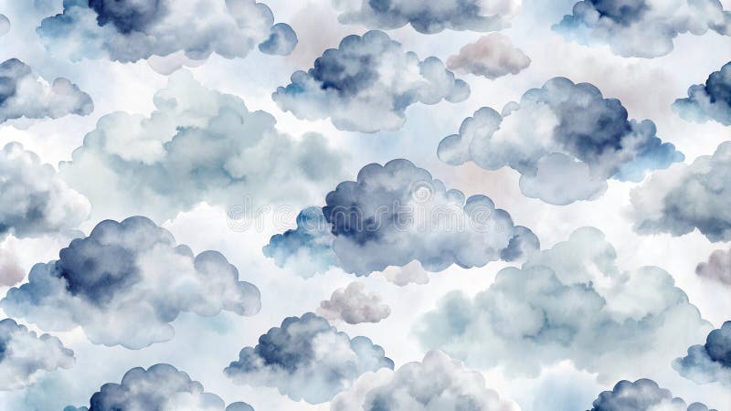 Serene Watercolor Cloudscape a Seamless Pattern of Soft Blue and Gray ...