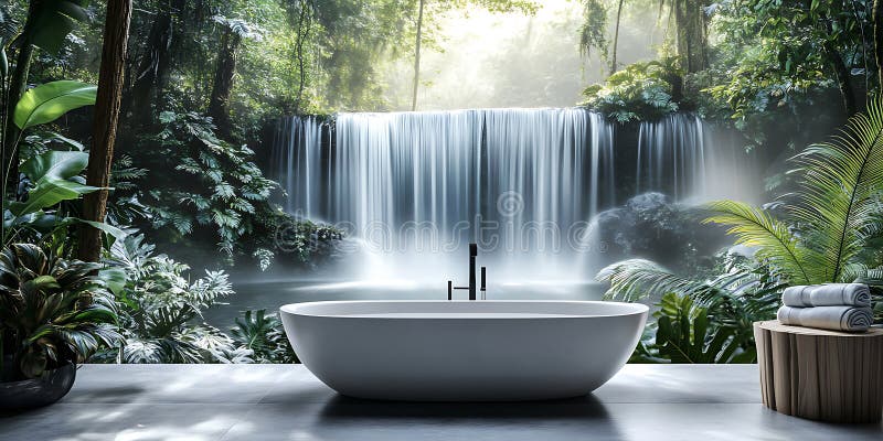 Serene Waterfall Bathroom Luxury Spa Relaxation Background Stock ...