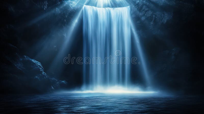 Serene Waterfall Cascading into Dark Cave Pool Stock Image - Image of ...