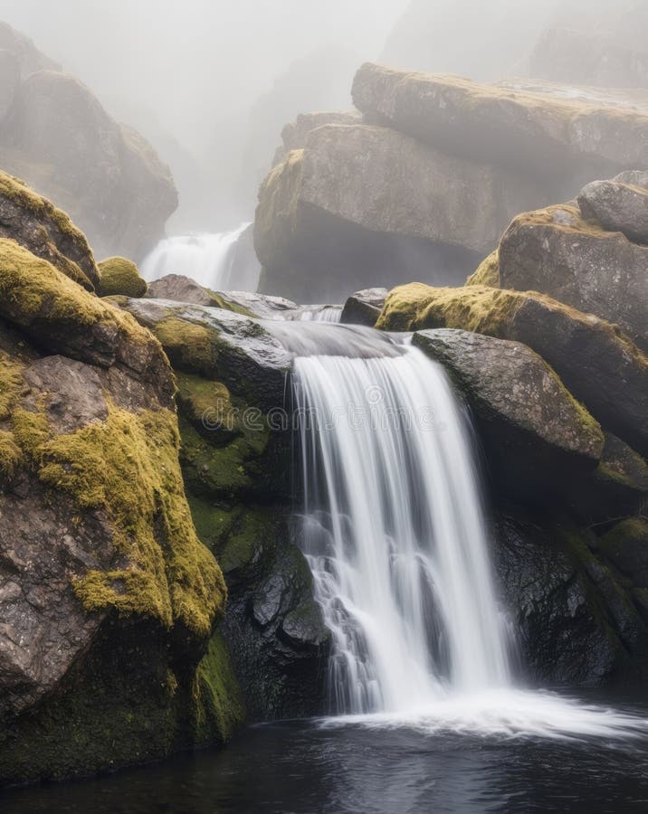 Serene Waterfall Cascading Over Rocky Landscape. Stock Image - Image of ...