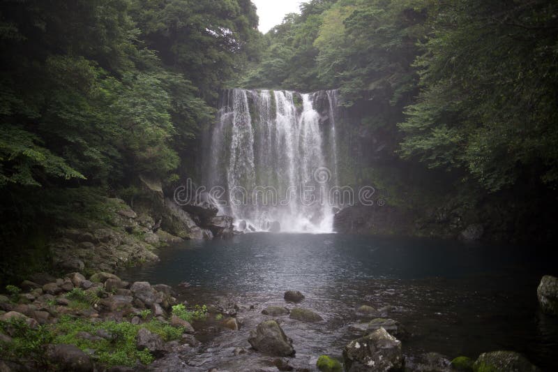 Serene Waterfall in Lush Forest Stock Photo - Image of calm, clear ...