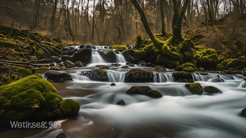 Serene Waterfall in a Mossy Forest Stock Video - Video of forest ...