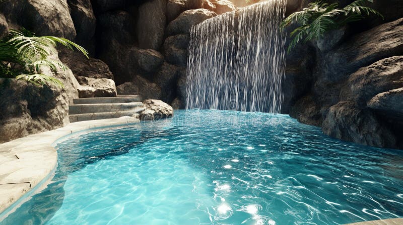 Serene Waterfall Pool Tropical Oasis Luxury Resort Relaxation Stock ...