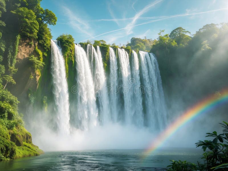 Serene Waterfall Scene with Vibrant Nature. Stock Photo - Image of ...