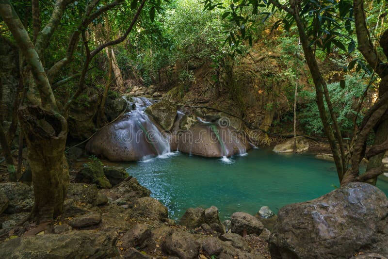 Serene Waterfall in Tropical Forest. Stock Image - Image of scenic ...