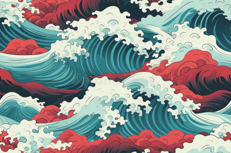 Serene Waves Dance: Abstract Ocean Patterns in Japanese Style ...