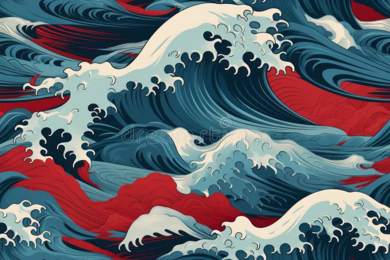 Serene Waves Dance: Abstract Ocean Patterns in Japanese Style ...