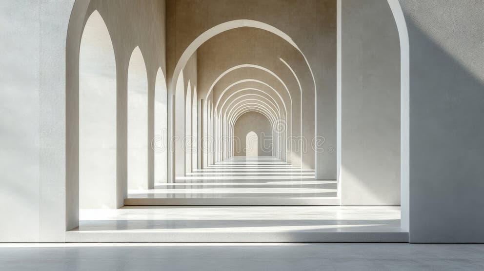 Serene White Archway Corridor Architecture Design Stock Illustration ...