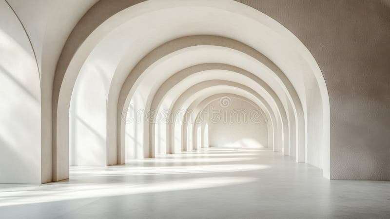 Serene White Archway Corridor Interior Architectural Photography Stock ...