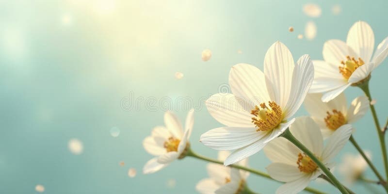 Serene White Blossoms Dancing in Gentle Sunlight, Petals Falling Softly ...