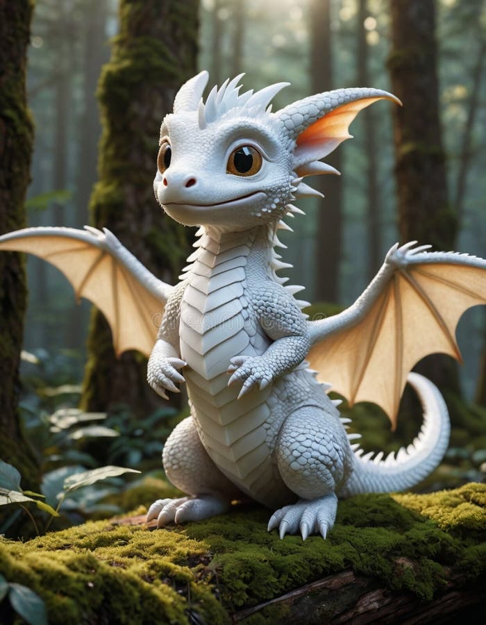 Serene White Dragon in a Enchanted Forest Stock Illustration ...