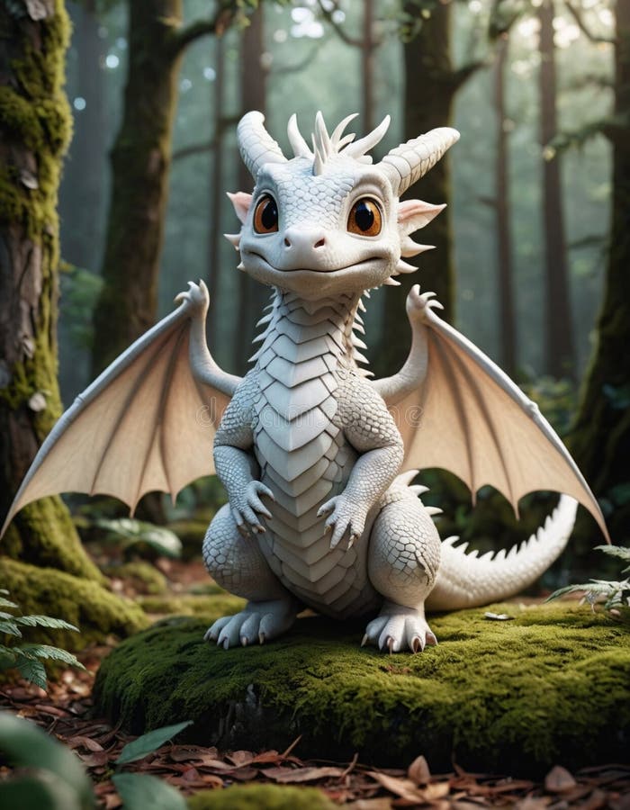Serene White Dragon in a Enchanted Forest Stock Illustration ...