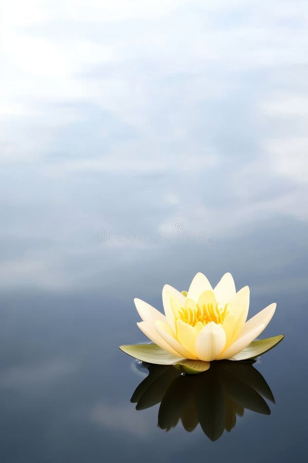 Serene White Lotus Flower Floating on Calm Water Surface. Stock Image ...