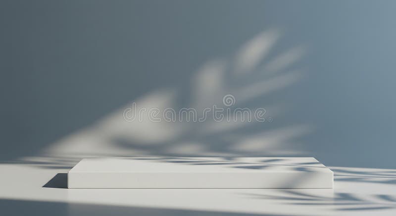 Serene White Platform: Minimalist Display with Subtle Leaf Shadows ...