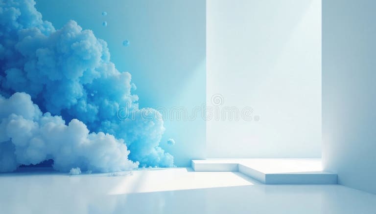 Serene White Room, Ethereal Blue Air Currents Flow Gently , Visual ...