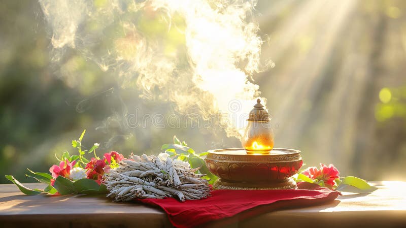 Serene White Sage Smudging Ceremony Outdoors in High Quality Image ...