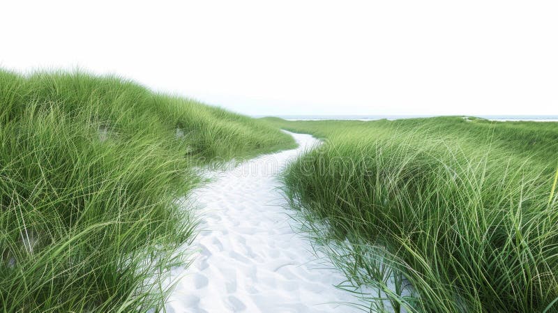 Serene White Sand Path through Lush Field Under Clear Sky. Stock ...