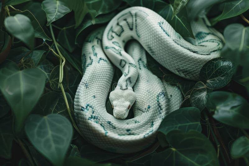 Serene White Snake in Lush Green Foliage. Neural Network AI Generated ...