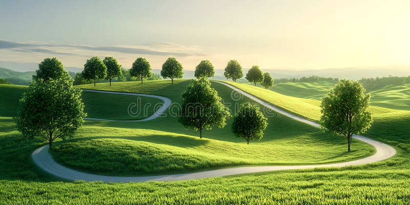 Serene Winding Path Lush Green Landscape Photography Stock Illustration ...