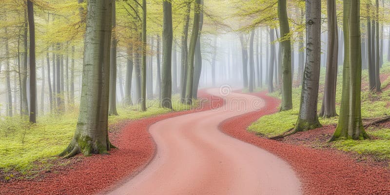 Serene Winding Path through Misty Beech Forest in Spring Picturesque ...