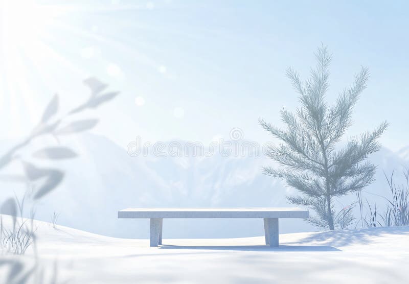 Serene Winter Bench Scene Snowy Mountain Landscape High Quality Image ...