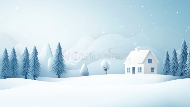 Serene Winter Landscape with a Cozy House and Pine Trees Stock ...