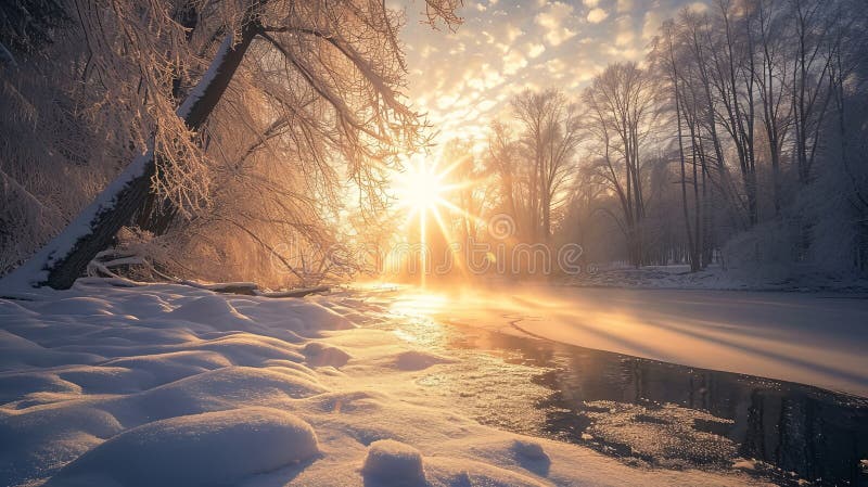 Serene Winter Landscape stock illustration. Illustration of moon ...