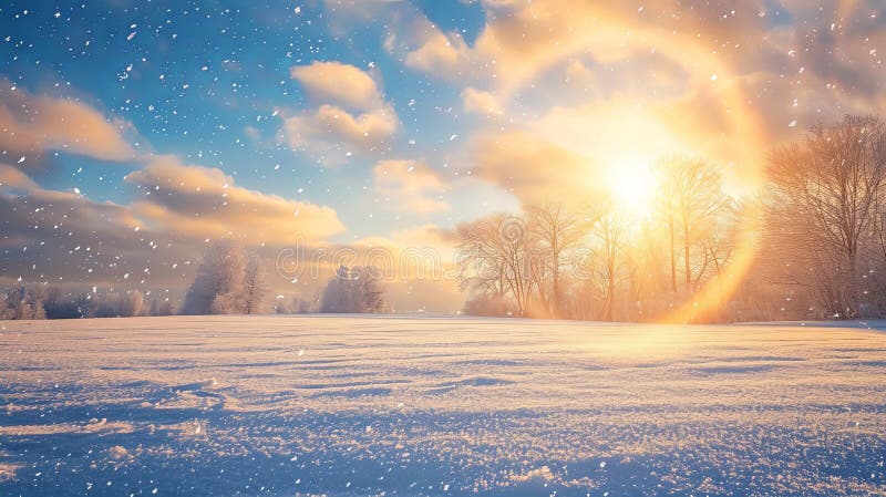 Serene Winter Landscape stock illustration. Illustration of night ...