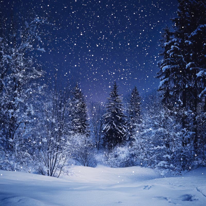 A Serene Winter Scene Featuring a Dense Forest Covered in Snow Stock ...