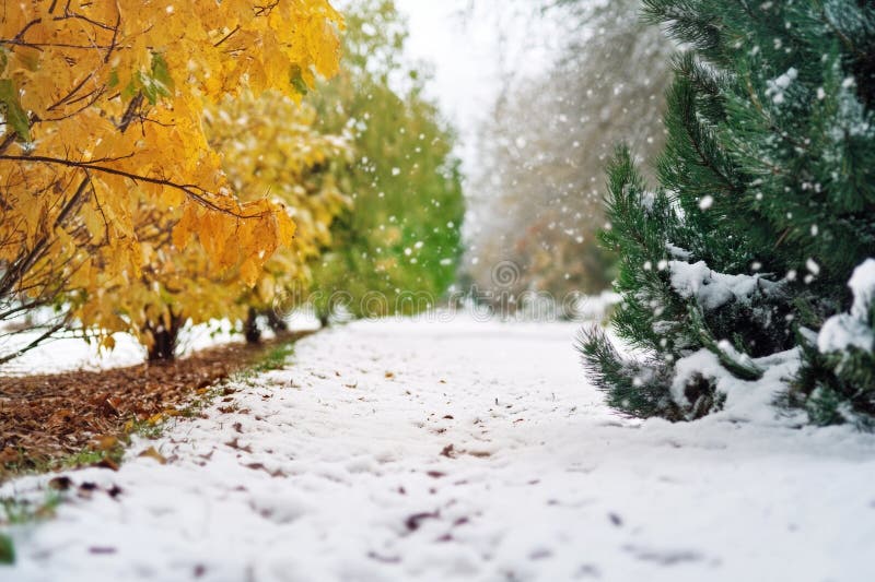 A Serene Winter Scene of a Snowy Path Surrounded by Trees, Perfect for ...