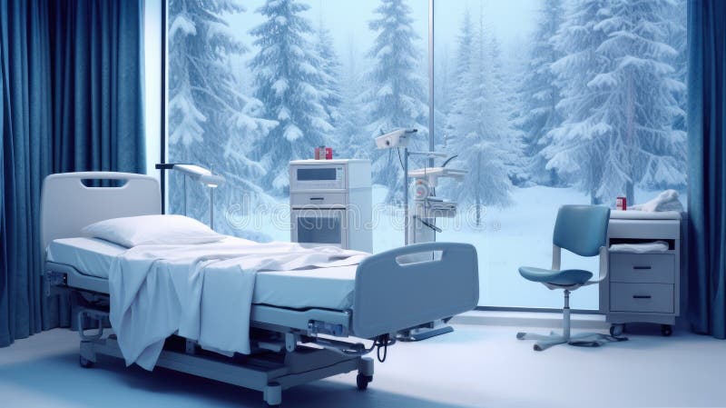 A Serene Winter View from a Hospital Room Stock Illustration ...