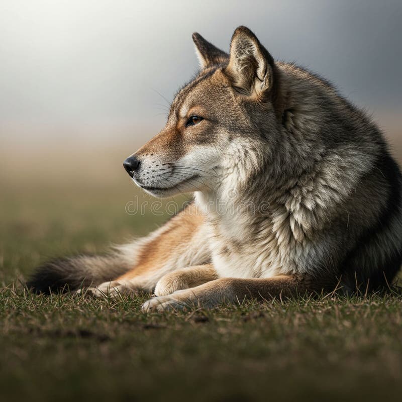 Wolf Sitting Down Side View