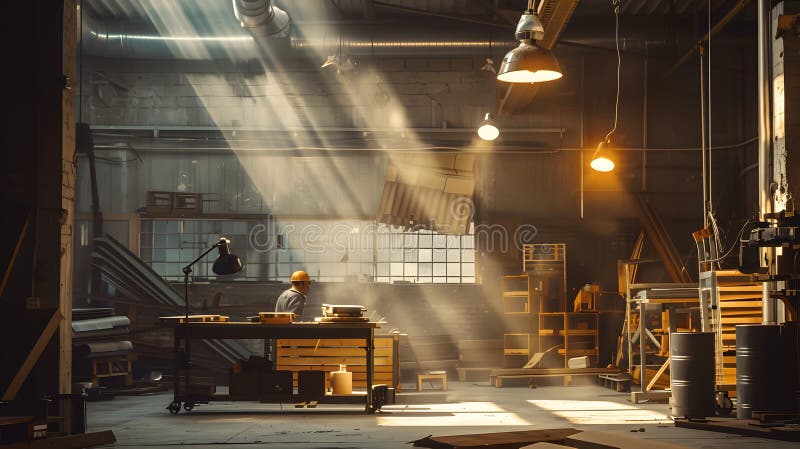 Illuminated Workshop with Craftsperson Engaged in Woodworking ...