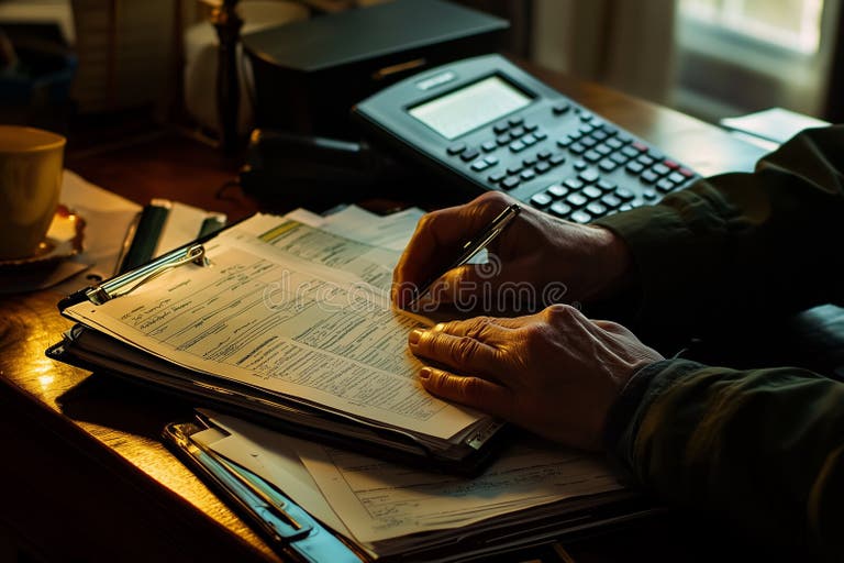 Focused Workspace with Documents Stock Illustration - Illustration of ...