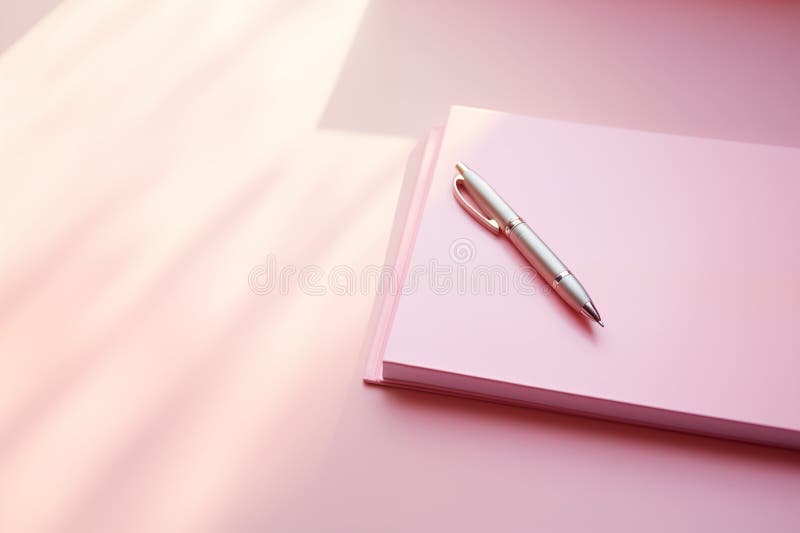 Pink Notebook with Silver Pen, Soft Shadows. Stock Photo - Image of ...