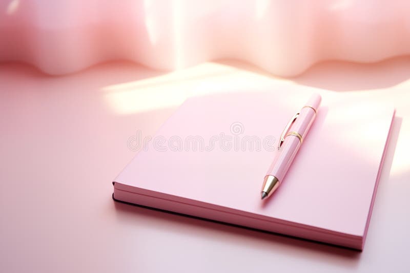 Pink Notebook with Silver Pen, Soft Shadows. Stock Photo - Image of ...