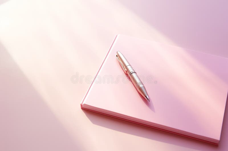 Pink Notebook with Silver Pen, Soft Shadows. Stock Image - Image of ...