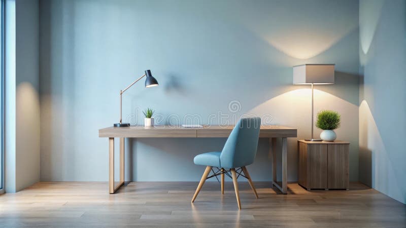 Serene Workspace with Minimalist Design Elements and Soft Lighting in a ...