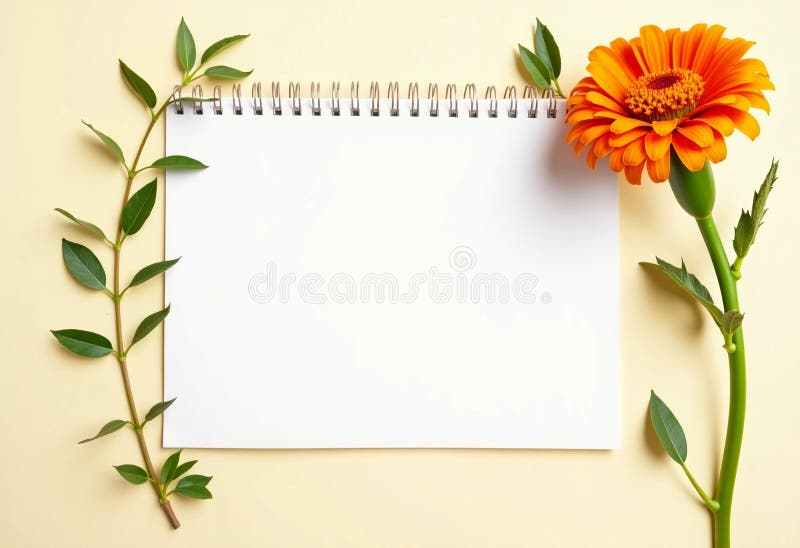 A Serene Workspace Showcases an Empty Notepad Surrounded by a Bright ...