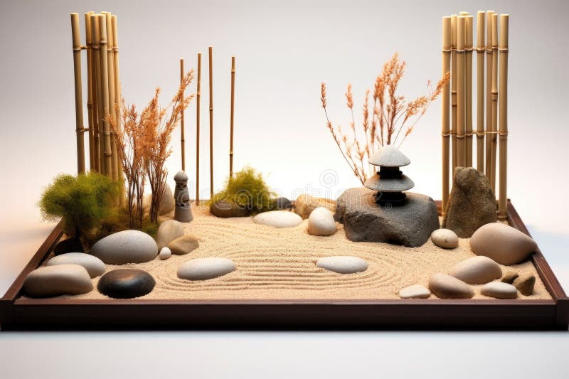 Serene Zen Garden with Raked Sand and Smooth Stones Stock Illustration ...