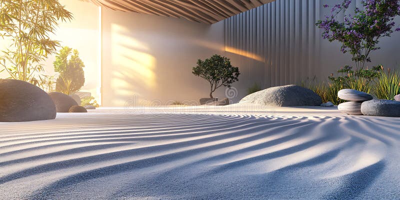 Serene Zen Garden at Sunrise Stock Illustration - Illustration of ...