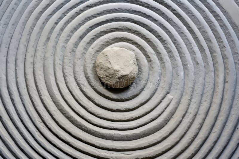 Serene Zen Rock Garden Circular Patterns in White Sand Viewed from ...