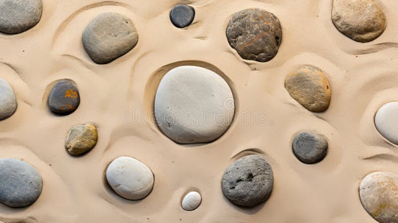 Serene Zen Rock Garden with Intricate Circular Patterns on White Sand ...