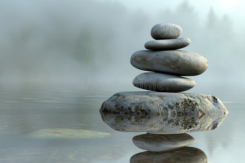 Serene Zen Stones Balance by Water Stock Illustration - Illustration of ...