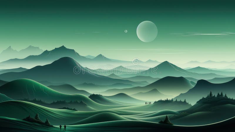 Serenely Green: Minimalistic Hills Landscape Stock Illustration ...