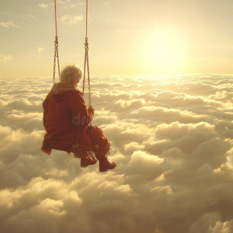 Serenity Above the Clouds on a Golden Swing Stock Illustration ...