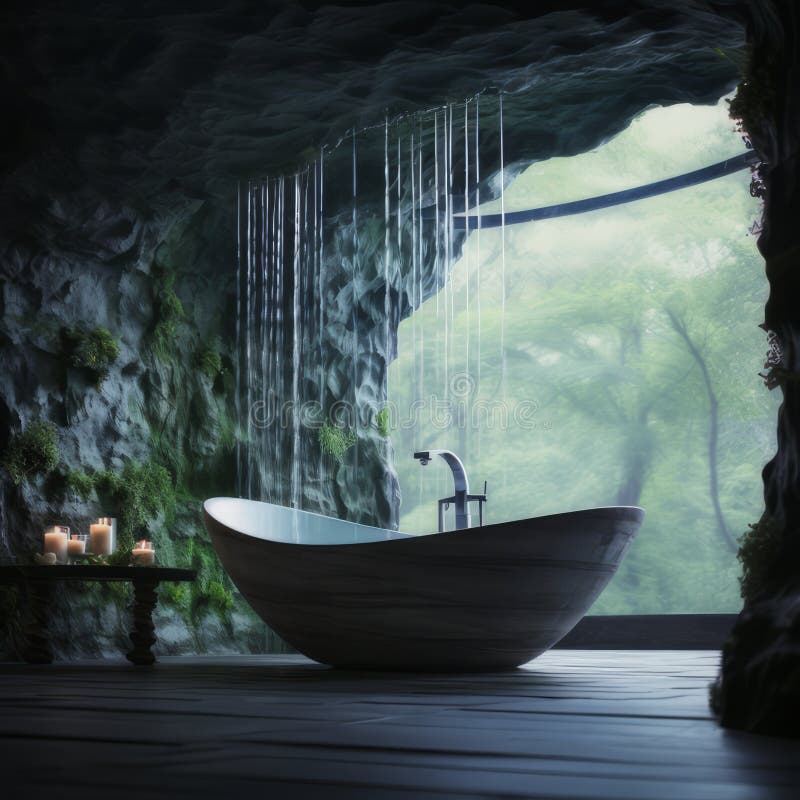 Serenity Amidst Nature: Bathtub Oasis in Waterfall Cave Stock ... Serenity Amidst Nature: Bathtub Oasis in Waterfall Cave Stock ...