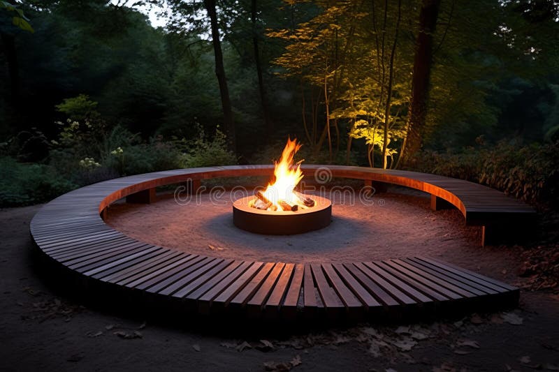 Serenity at Dusk: Outdoor Fire Pit in Forest Setting Stock Photo ...