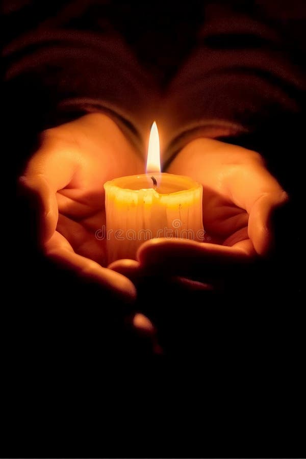 Cupped Hands Holding a Candle in Darkness Stock Illustration ...